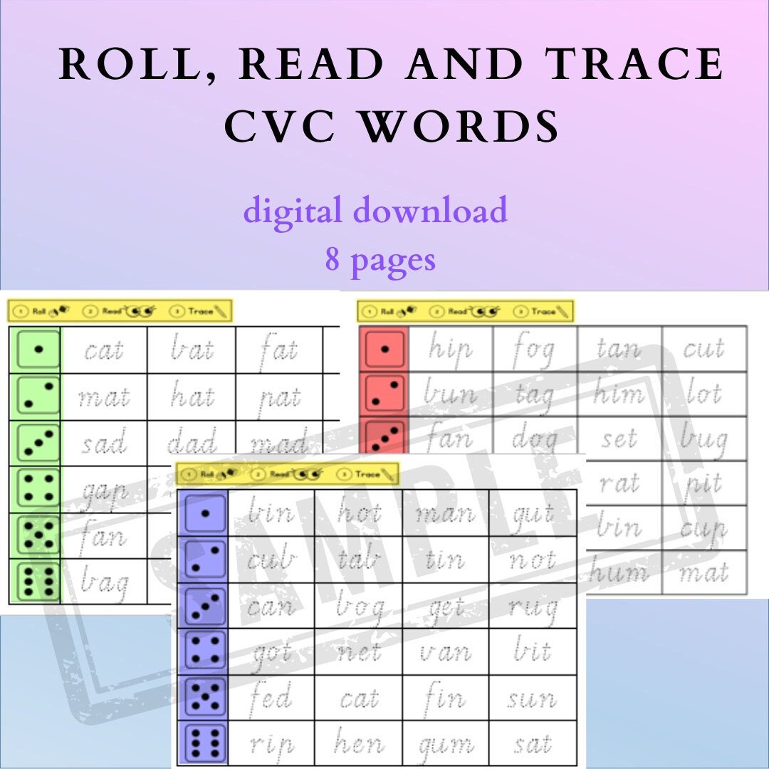 Roll, Read and Trace CVC Words - Etsy