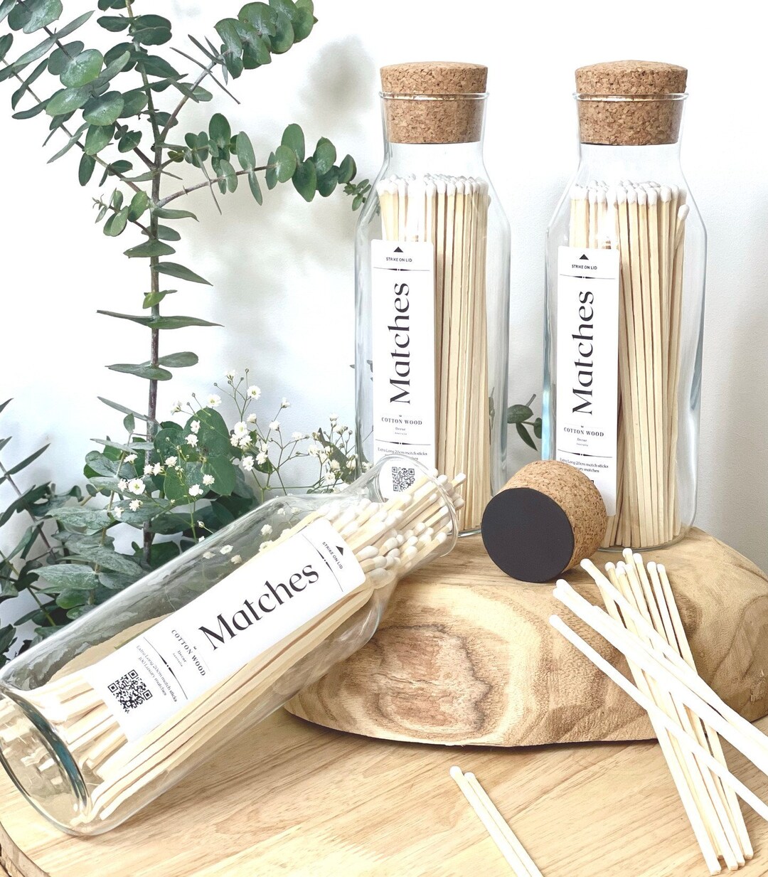 Wooden Matches in Glass Jarr, 20cm Long, Soft White Topped Matches ...