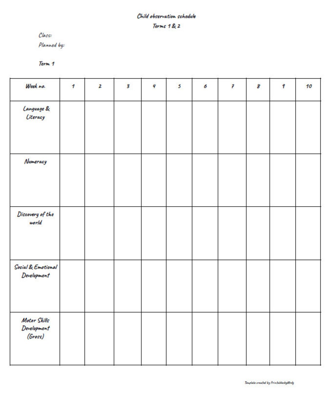 Child Observation Schedule domains Based Template PDF - Etsy