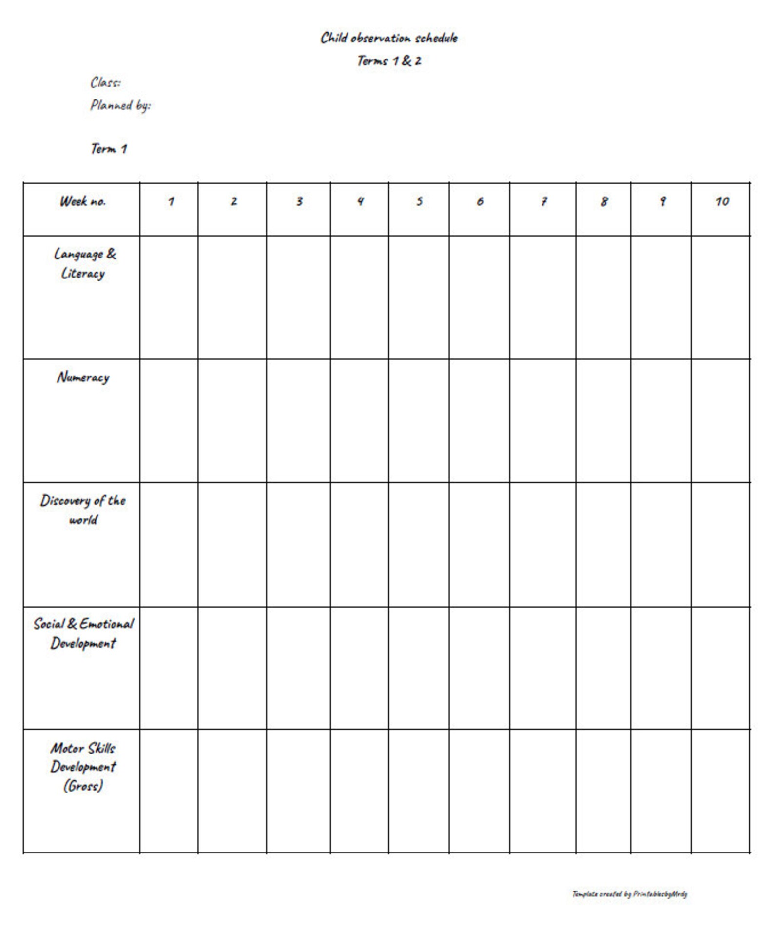 Child Observation Schedule domains Based Template PDF - Etsy