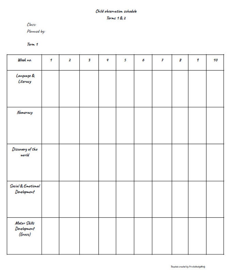 Child Observation Schedule domains Based Template PDF - Etsy