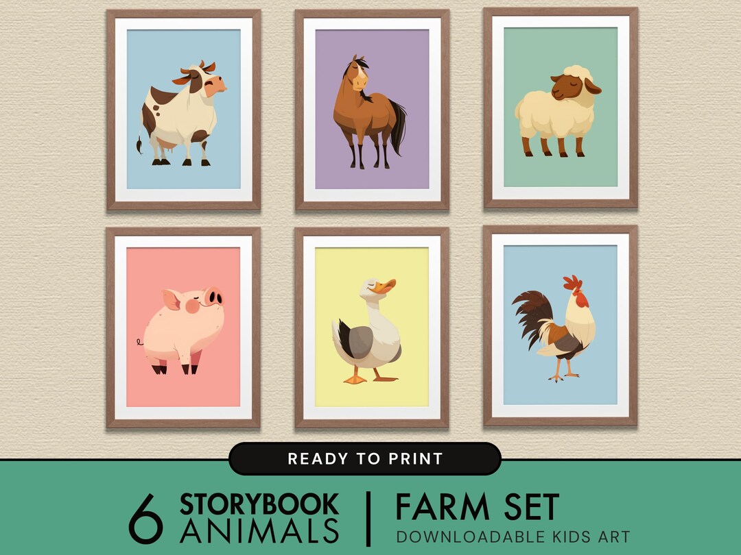 Storybook Farm Animals - Set of 6 Printable Wall Art for Nursery or ...