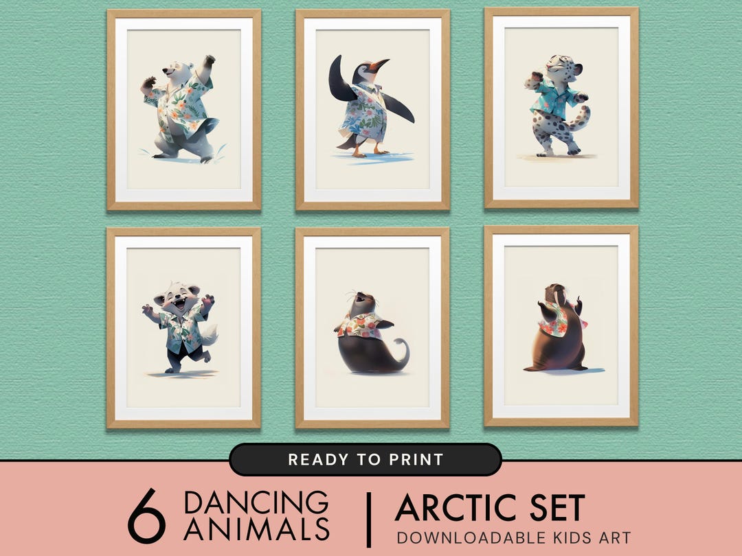 Dancing Arctic Animals - Set of 6 Printable Wall Art for Nursery or ...