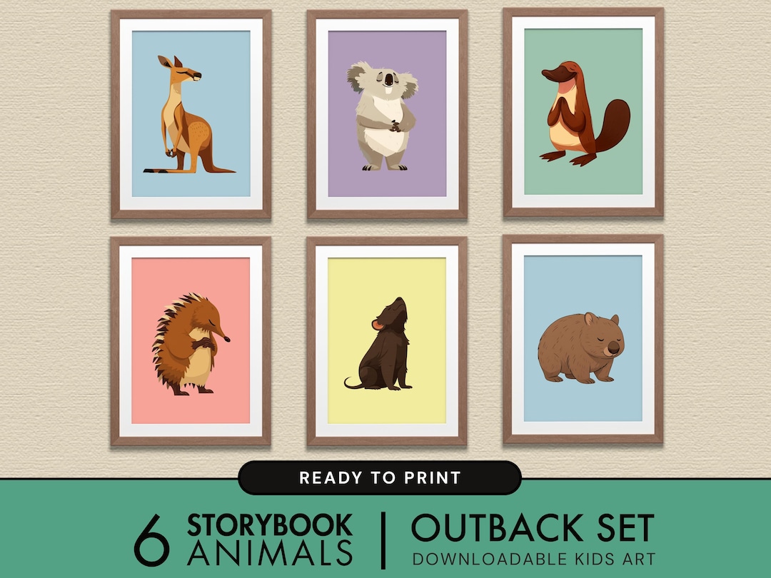 Storybook Outback Animals - Set of 6 Printable Wall Art for Nursery or ...