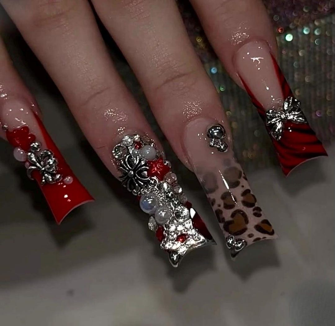 DUCK LEOPARD CHROME / Press on Nails Duck - Etsy