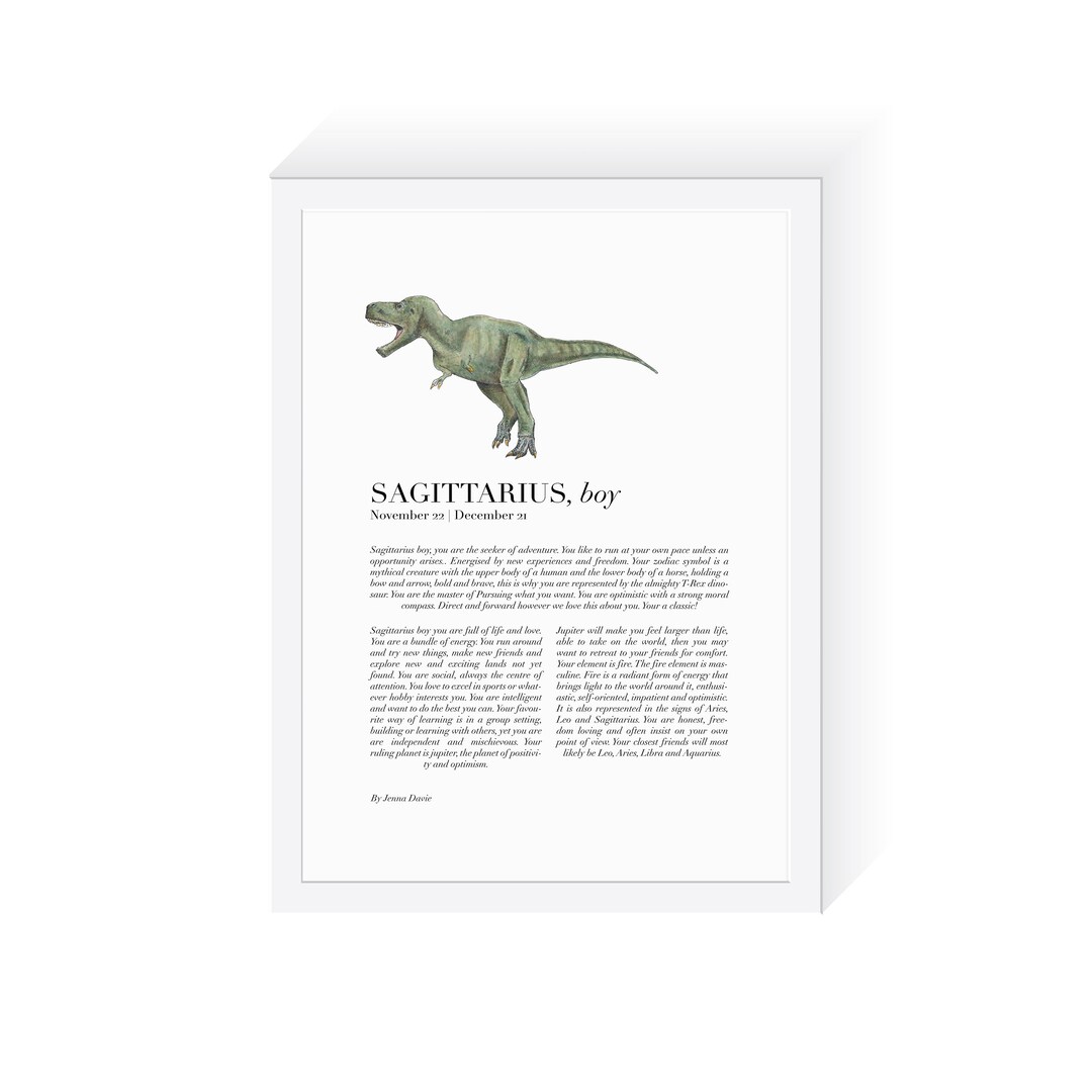 Sagittarius Child Dinosaur Tyrannosaurus Rex Zodiac Print - Etsy