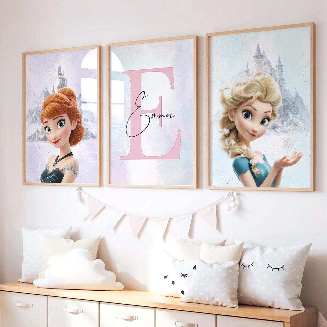 Personalized Frozen Princess Wall Art for Girls Room Set of 3 Prints ...