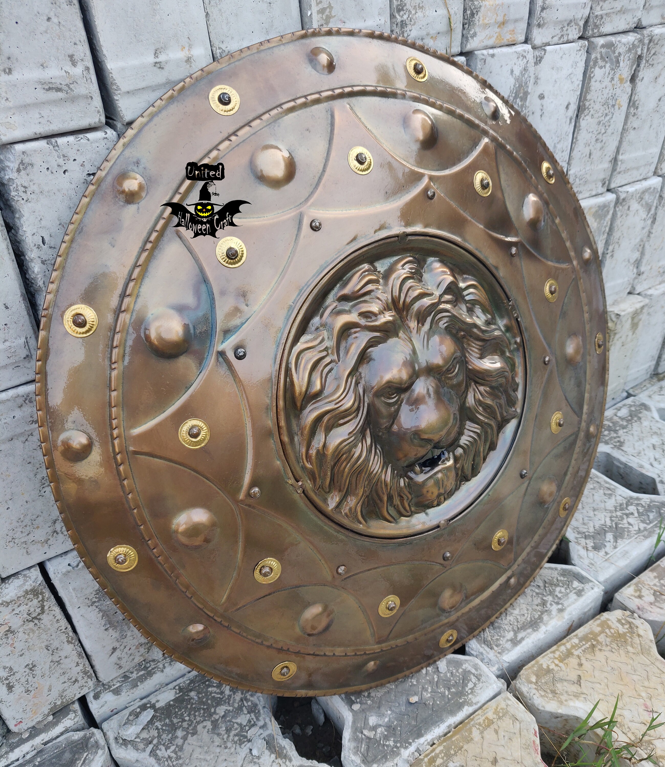 Medieval Lion Face Armor - Brown Antique Lion Shield - Fully Functional ...