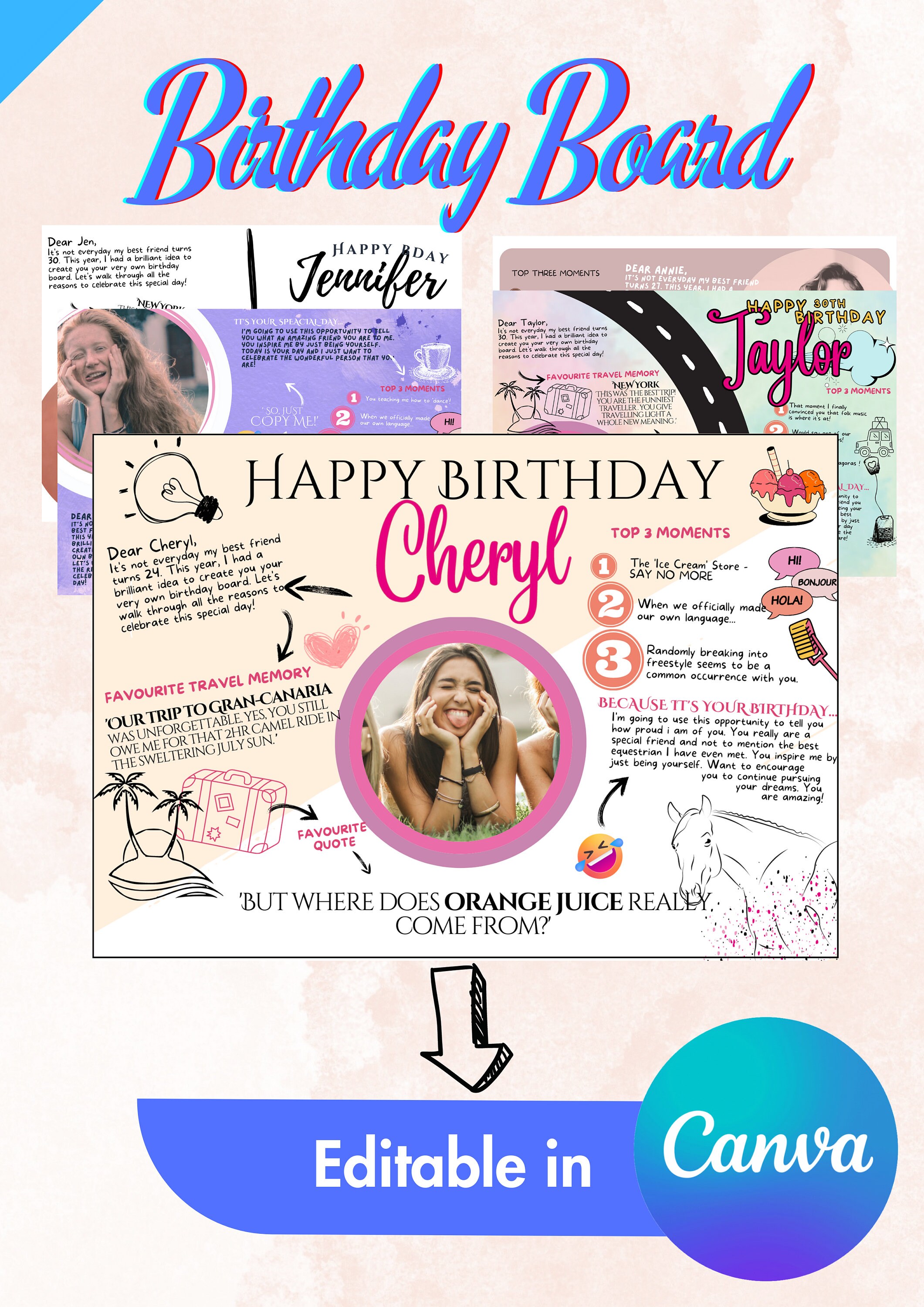 Personalised Birthday Moodboard Poster Custom Date of Birth - Etsy
