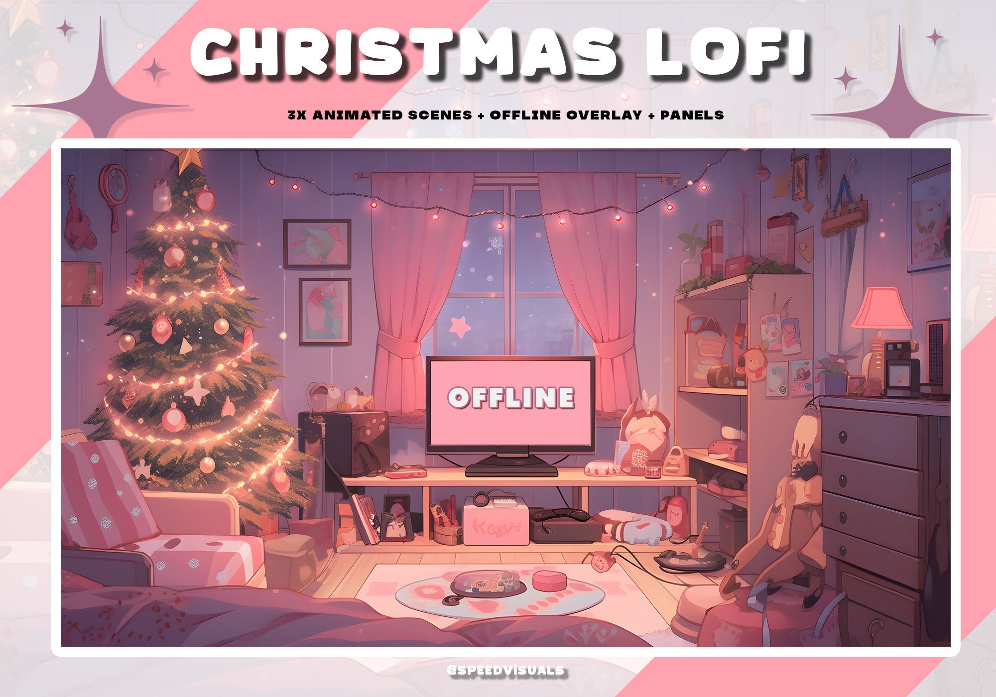 Christmas Lo-fi Animated Overlay / Cute Chill Room / Pink Panels ...