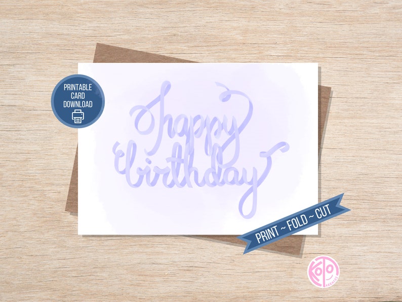 Printable Birthday Card Purple Digital Download Birthday Card Gift ...