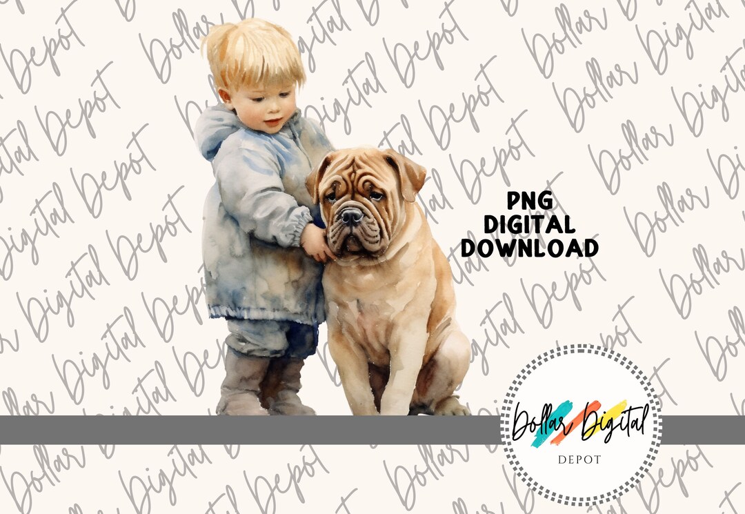 Boy With Shar Pei Dog DIGITAL DOWNLOAD PNG, Puppy Instant Download ...