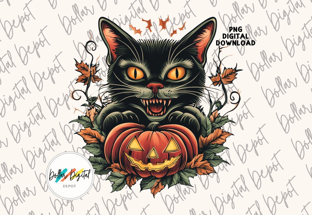 Vintage Tattoo Style Halloween Black Cat Jack O Lantern DIGITAL ...