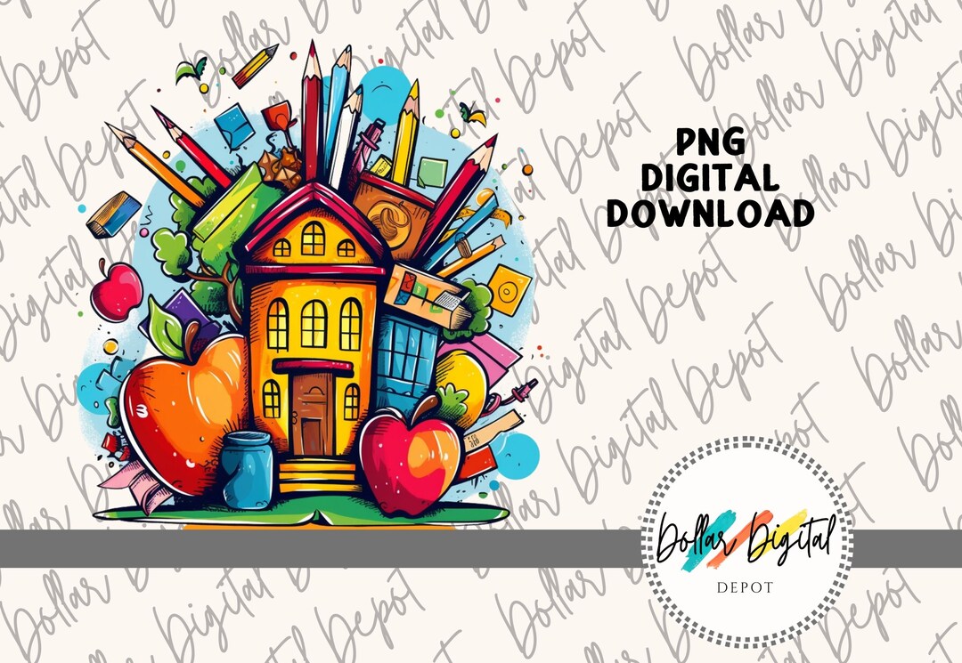 Back to School House DIGITAL DOWNLOAD PNG, School Supplies Instant ...