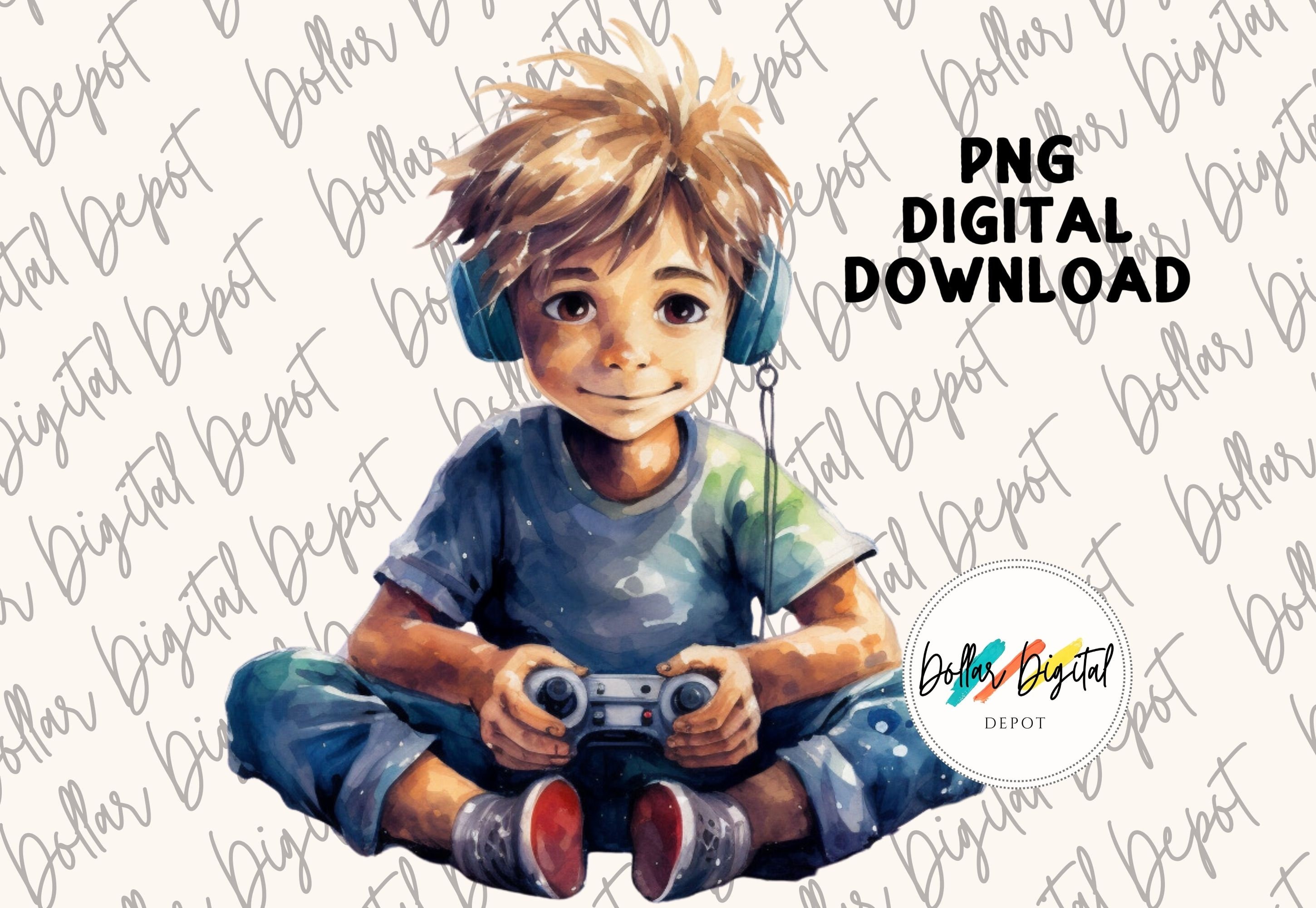 Gamer Boy DIGITAL DOWNLOAD PNG, Boy Gaming With Headphones Instant ...