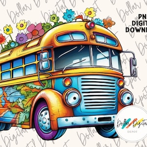 Floral Hippie School Bus, Skoolie DIGITAL DOWNLOAD PNG Instant Download ...