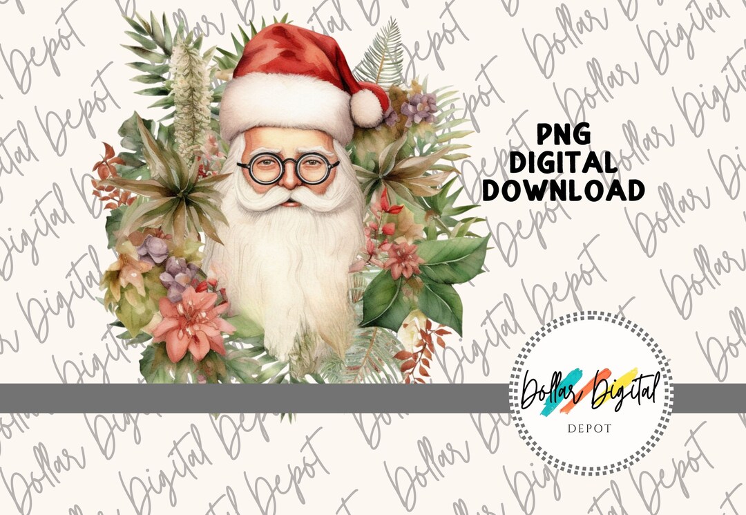 Vintage Tropical Christmas Santa DIGITAL DOWNLOAD PNG, Holiday Instant ...