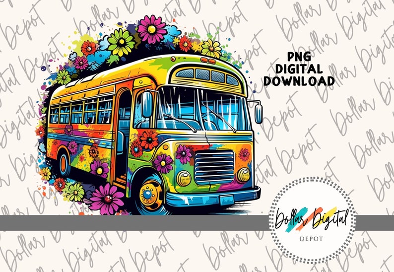 Floral Hippie School Bus Skoolie Digital Download Png Instant Download