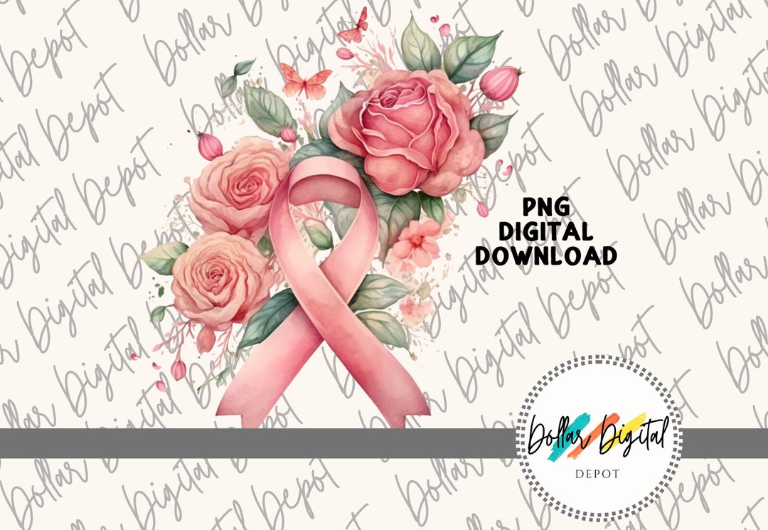 Breast Cancer Awareness DIGITAL DOWNLOAD PNG, Pink Floral Breast Cancer ...