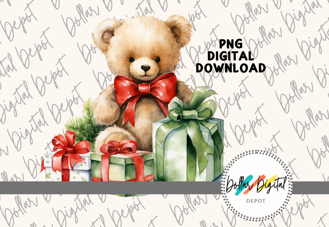 Vintage Christmas Bear With Presents DIGITAL DOWNLOAD PNG, Holiday ...