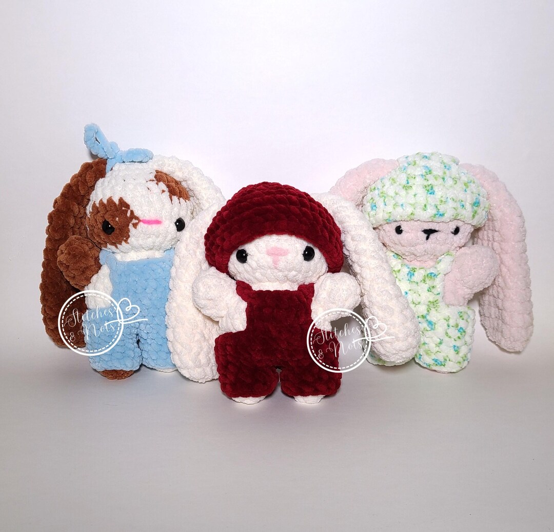 Amigurumi Handmade Crochet Baby Bunny Plush in Beanie and Overalls ...