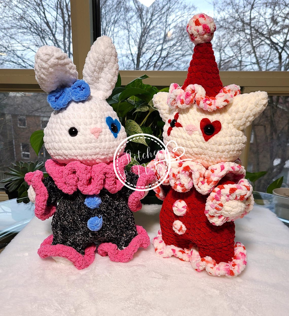 CUTE Handmade Crochet Jester Bunny and Cat Kitty Plush. Crochet ...