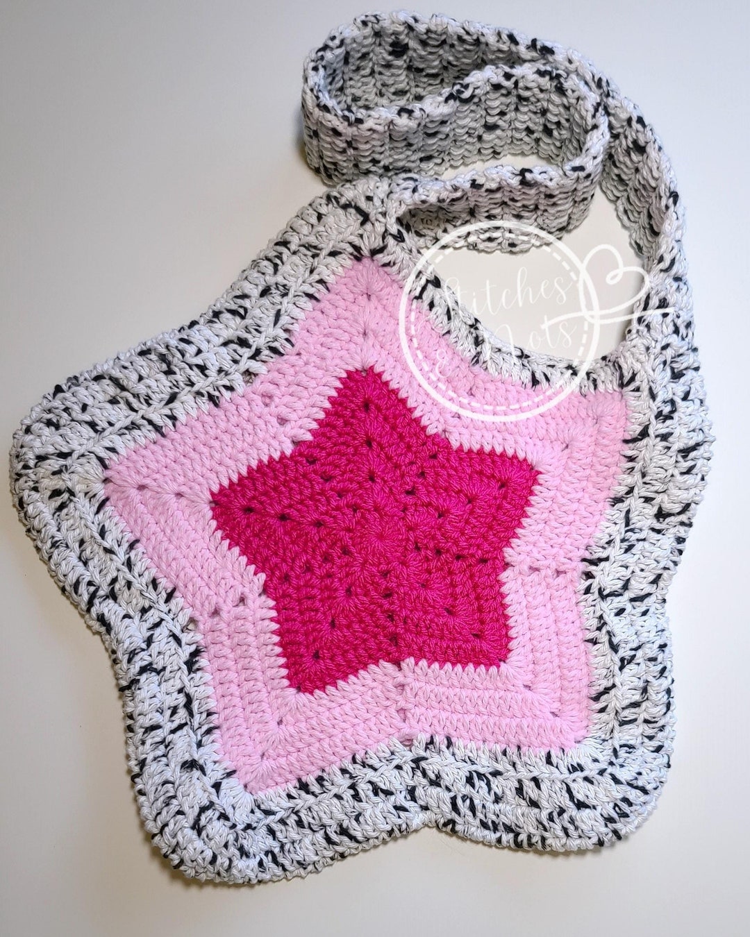 Handmade Crochet Star Shaped Bag. Crochet Shoulder Bag Purse. Black ...