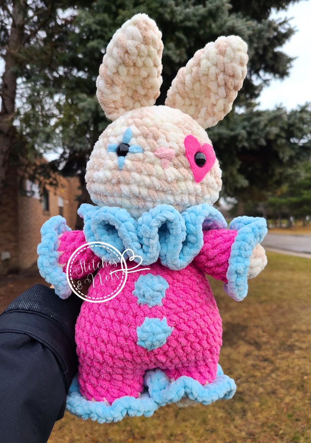 Handmade Crochet Heart Eye Jester Bunny Plushie. Crochet Clown Bunny ...