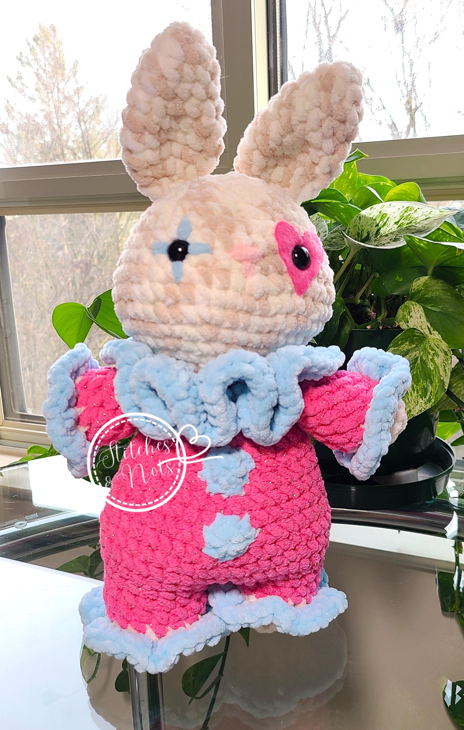 Handmade Crochet Heart Eye Jester Bunny Plushie. Crochet Clown Bunny ...