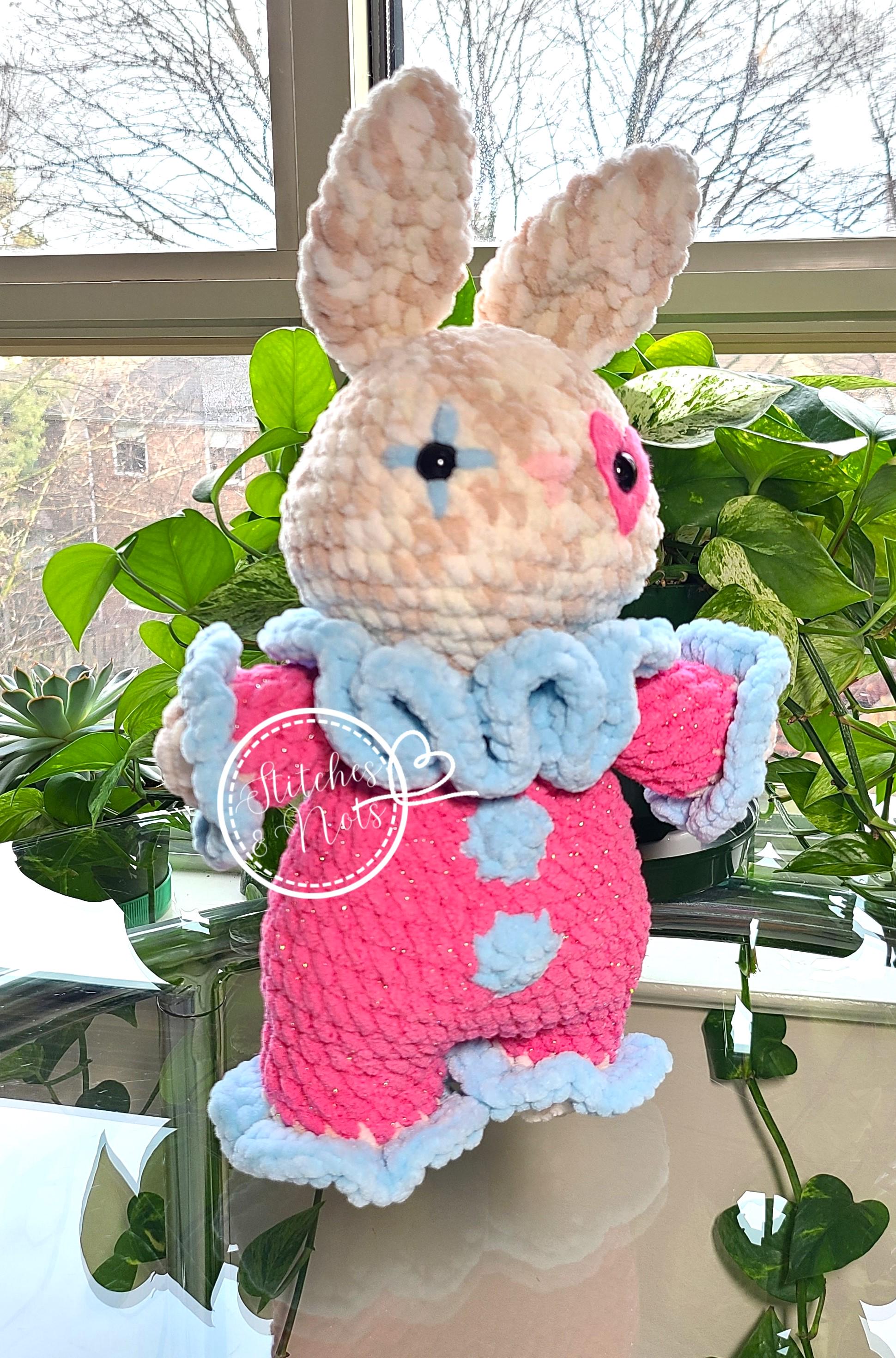 Handmade Crochet Heart Eye Jester Bunny Plushie. Crochet Clown Bunny ...