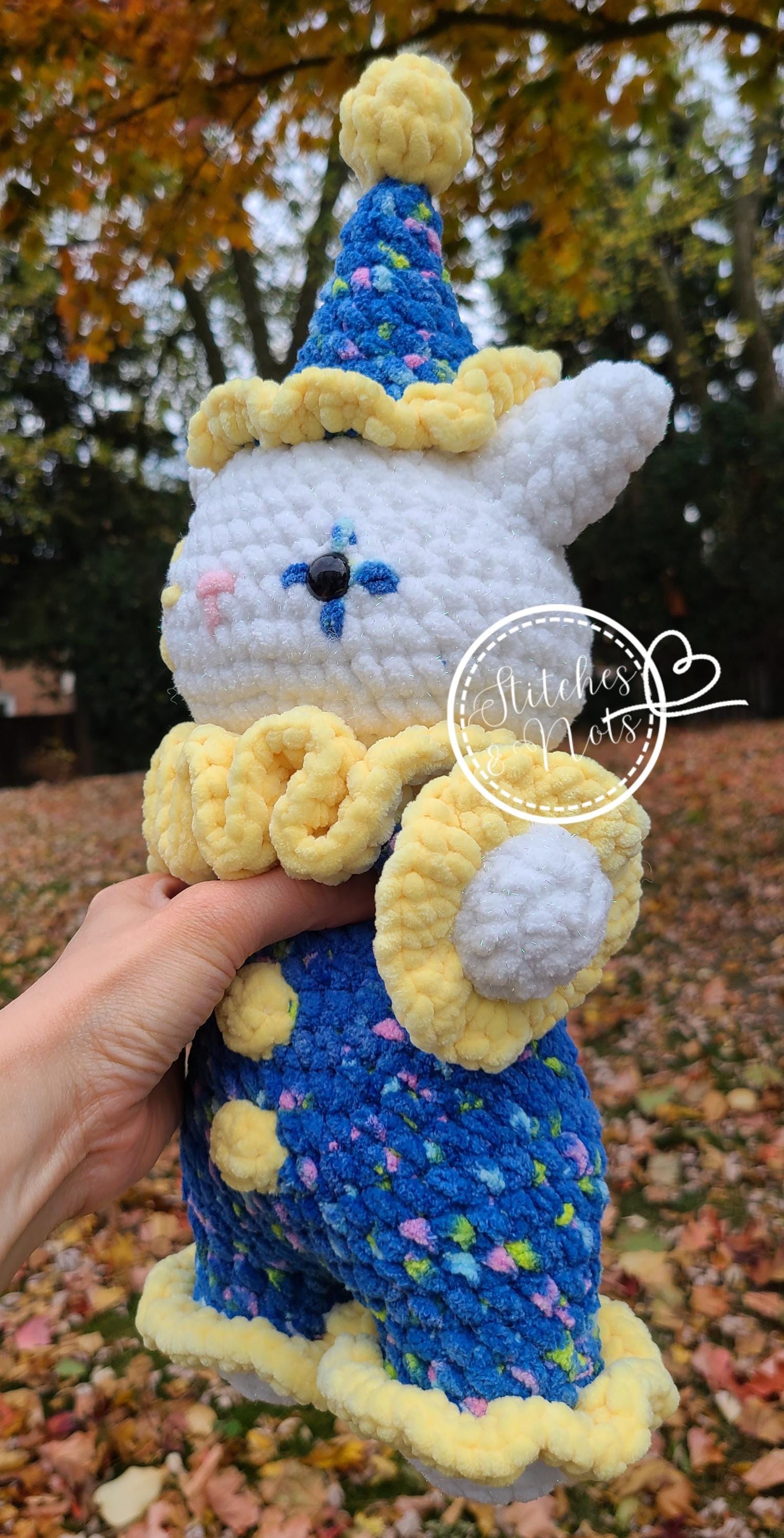 Crochet Jester Cat Plushie. Crochet Clown Kitty Cat Plush Toy. Adorable ...