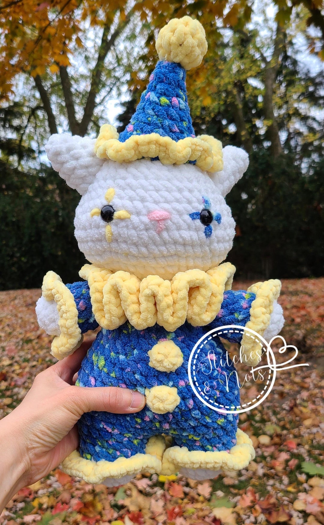 Crochet Jester Cat Plushie. Crochet Clown Kitty Cat Plush Toy. Adorable ...