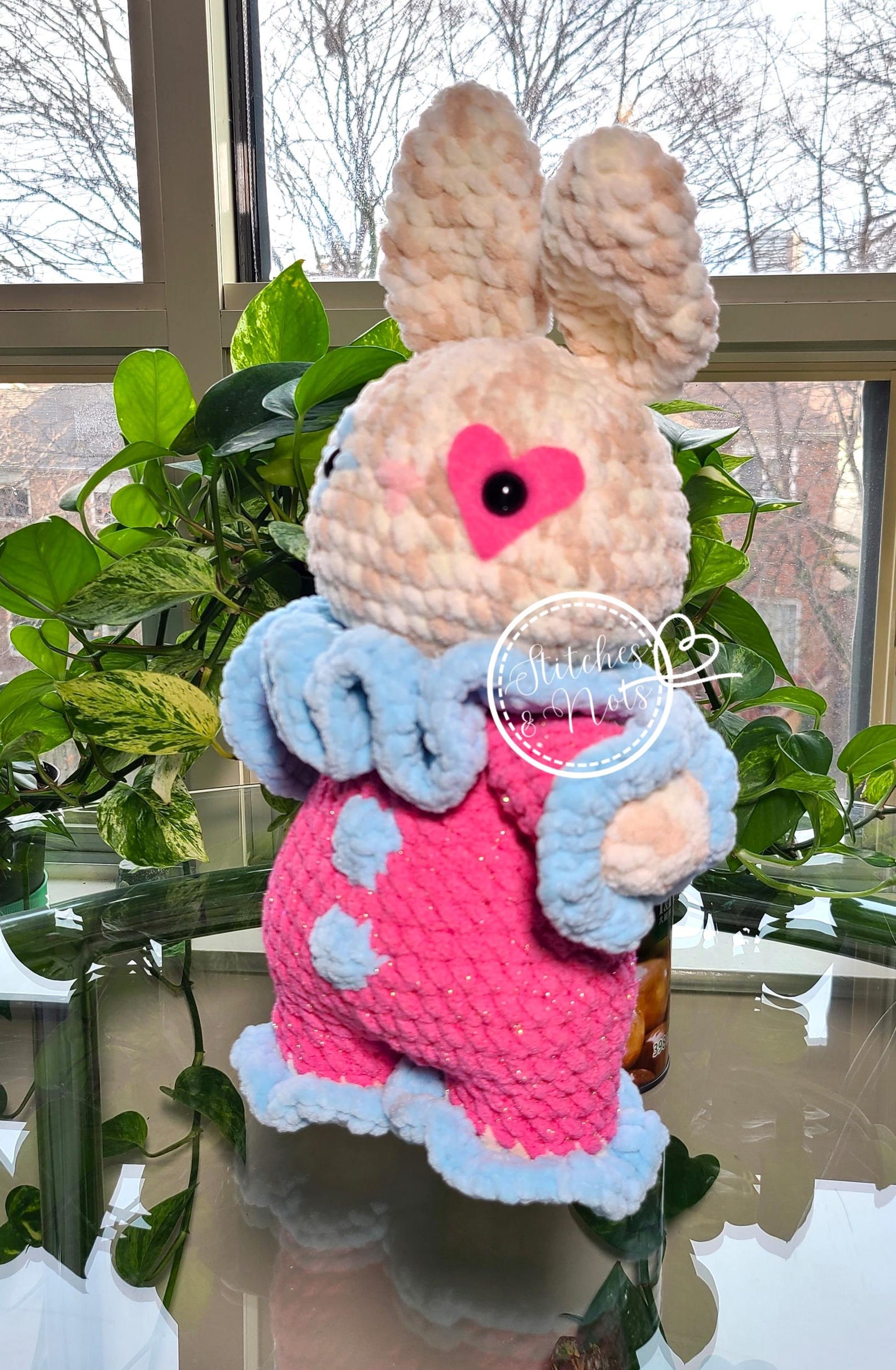 Handmade Crochet Heart Eye Jester Bunny Plushie. Crochet Clown Bunny ...