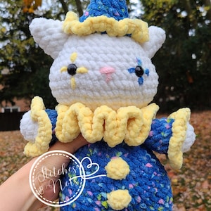 Crochet Jester Cat Plushie. Crochet Clown Kitty Cat Plush Toy. Adorable ...