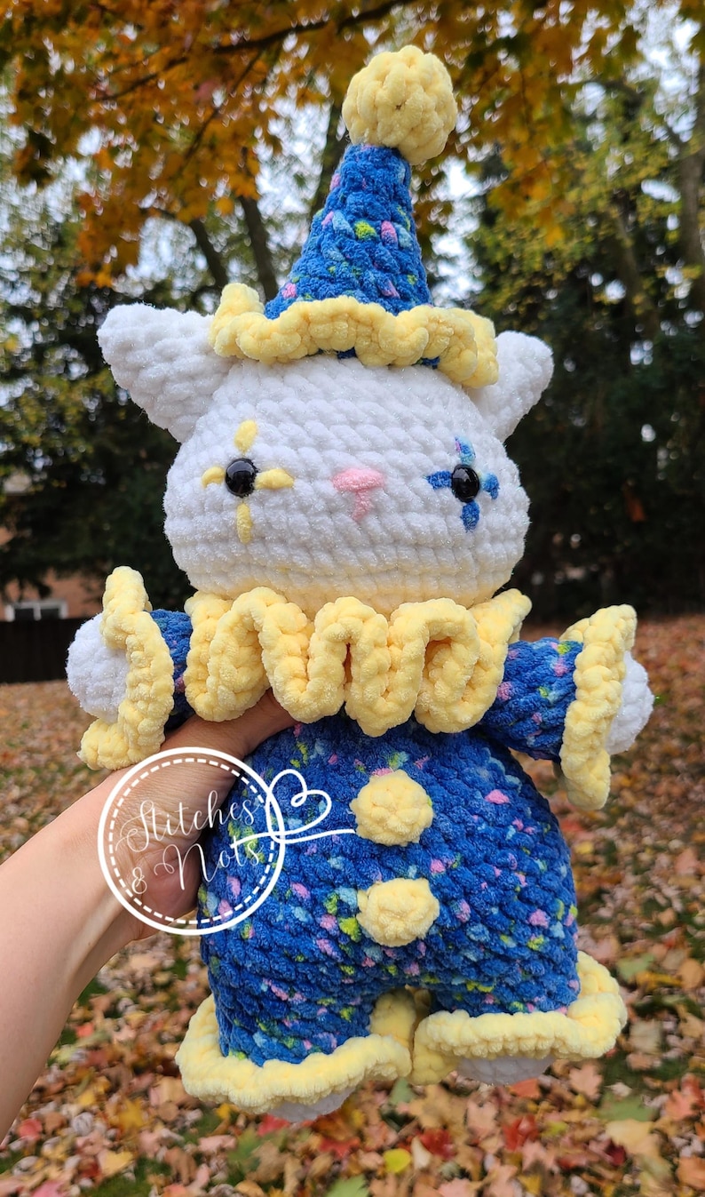 Crochet Jester Cat Plushie. Crochet Clown Kitty Cat Plush Toy. Adorable ...