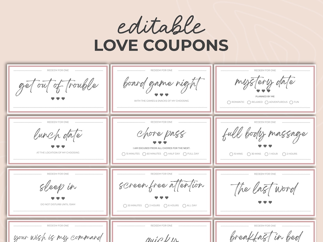 44 Fun Love Coupon Book, Valentine's Day Coupons, Love Coupons, Gift ...