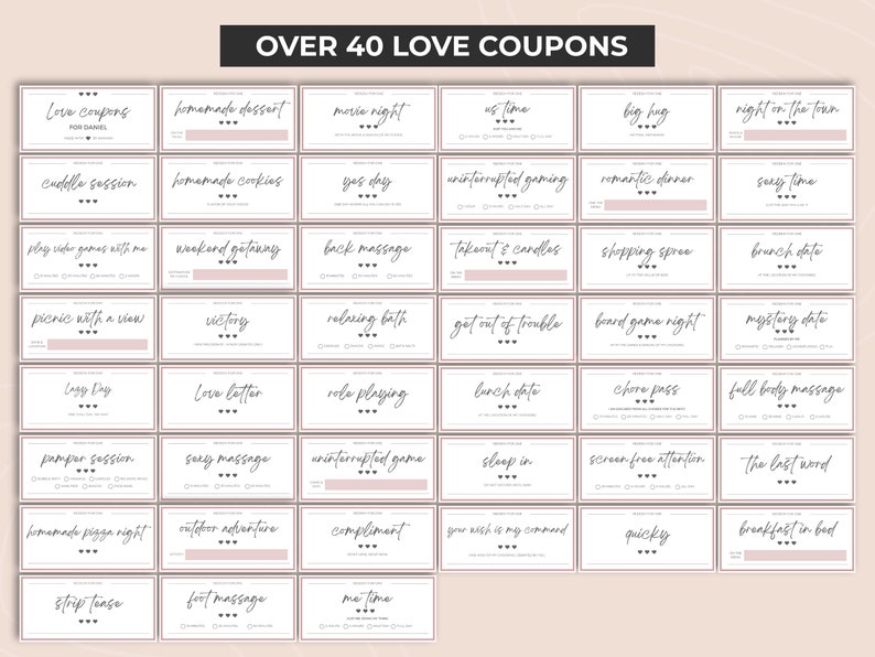 44 Fun Love Coupon Book, Valentine's Day Coupons, Love Coupons, Gift ...