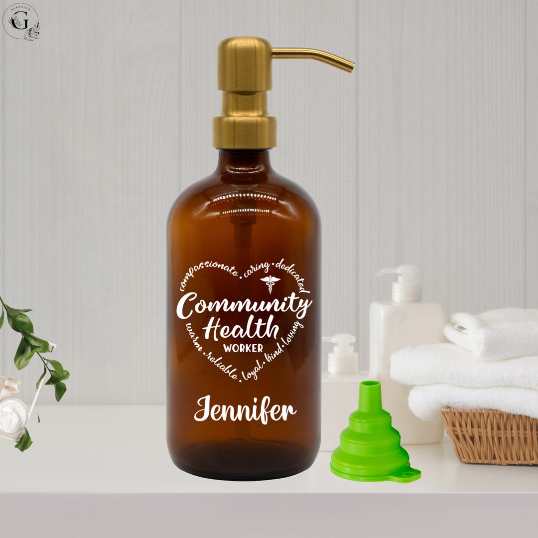 Gift for Community Health Worker Custom Glass Bottle Dispenser Gift for ...