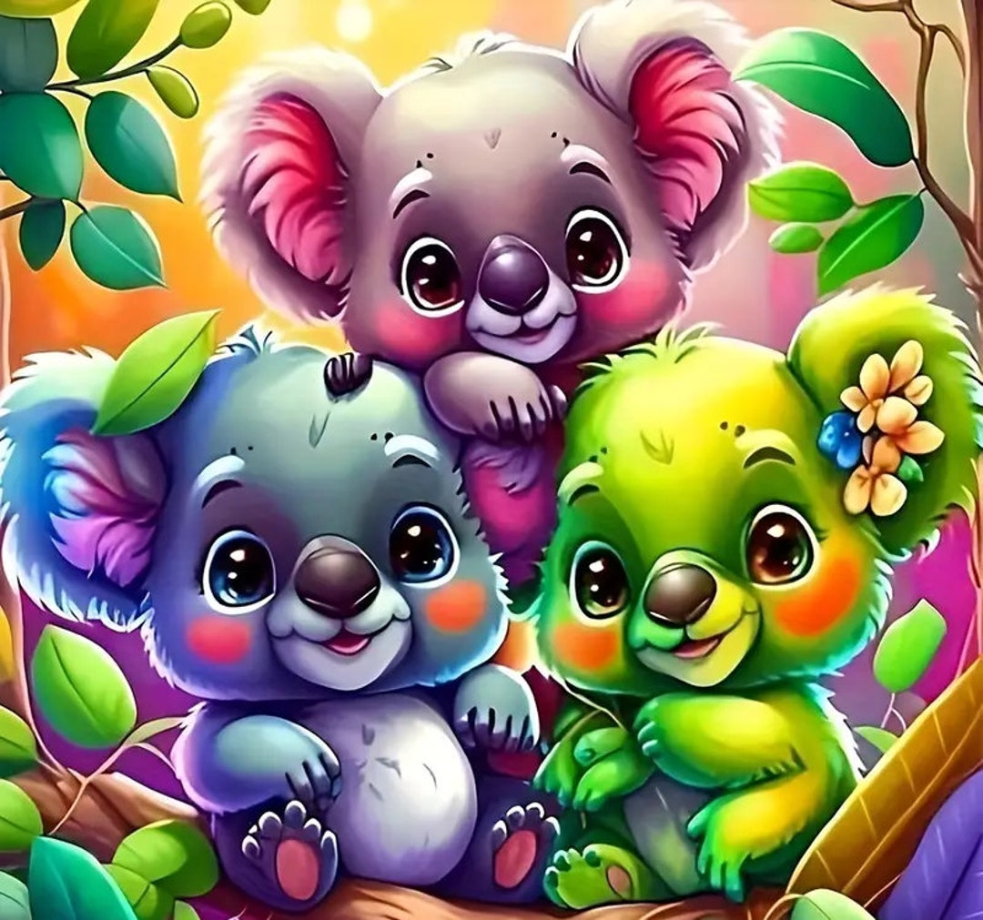 Colorful Koalas, 3 Happy Koalas, Instant PDF Download, Full Coverage ...