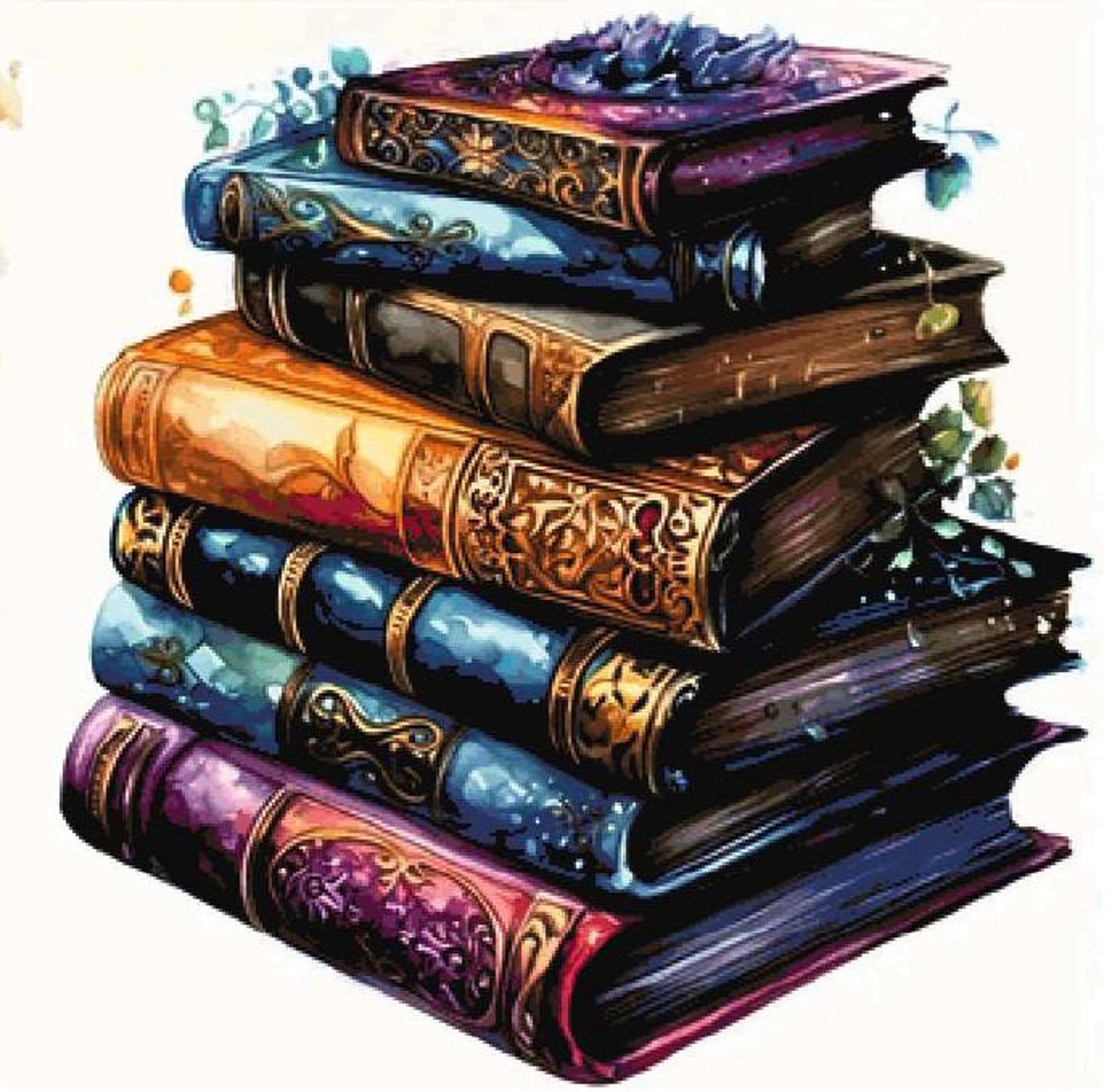 Stack of Magic Books Instant PDF Download Full Coverage Counted Cross ...