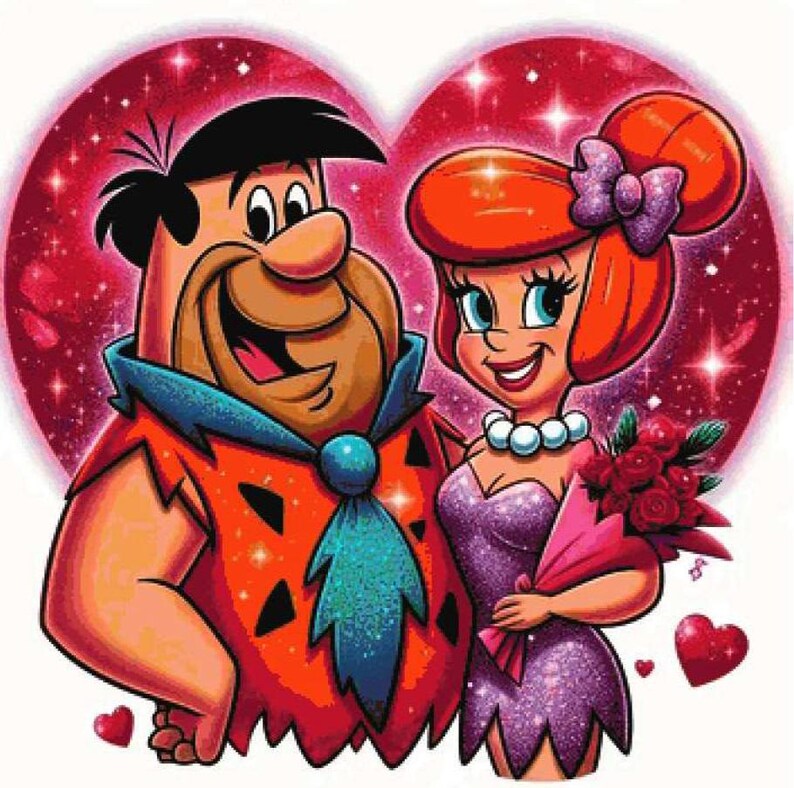 Fred and Wilma, Mr & Mrs Flintstone, Happy in Love With Flowers and a ...