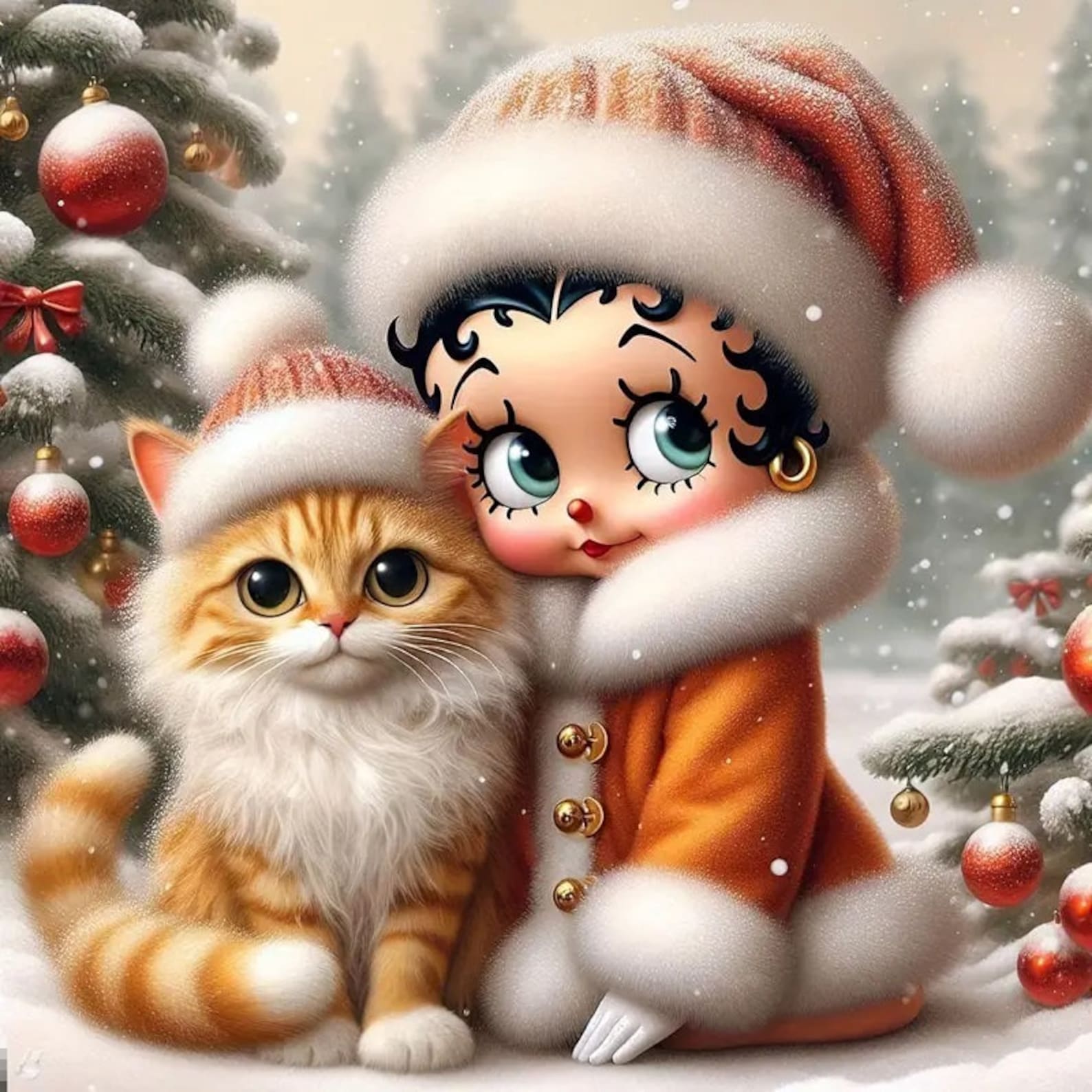 Holiday Betty Boop With Kitty Cat, Winter Betty Boop, Instant PDF ...