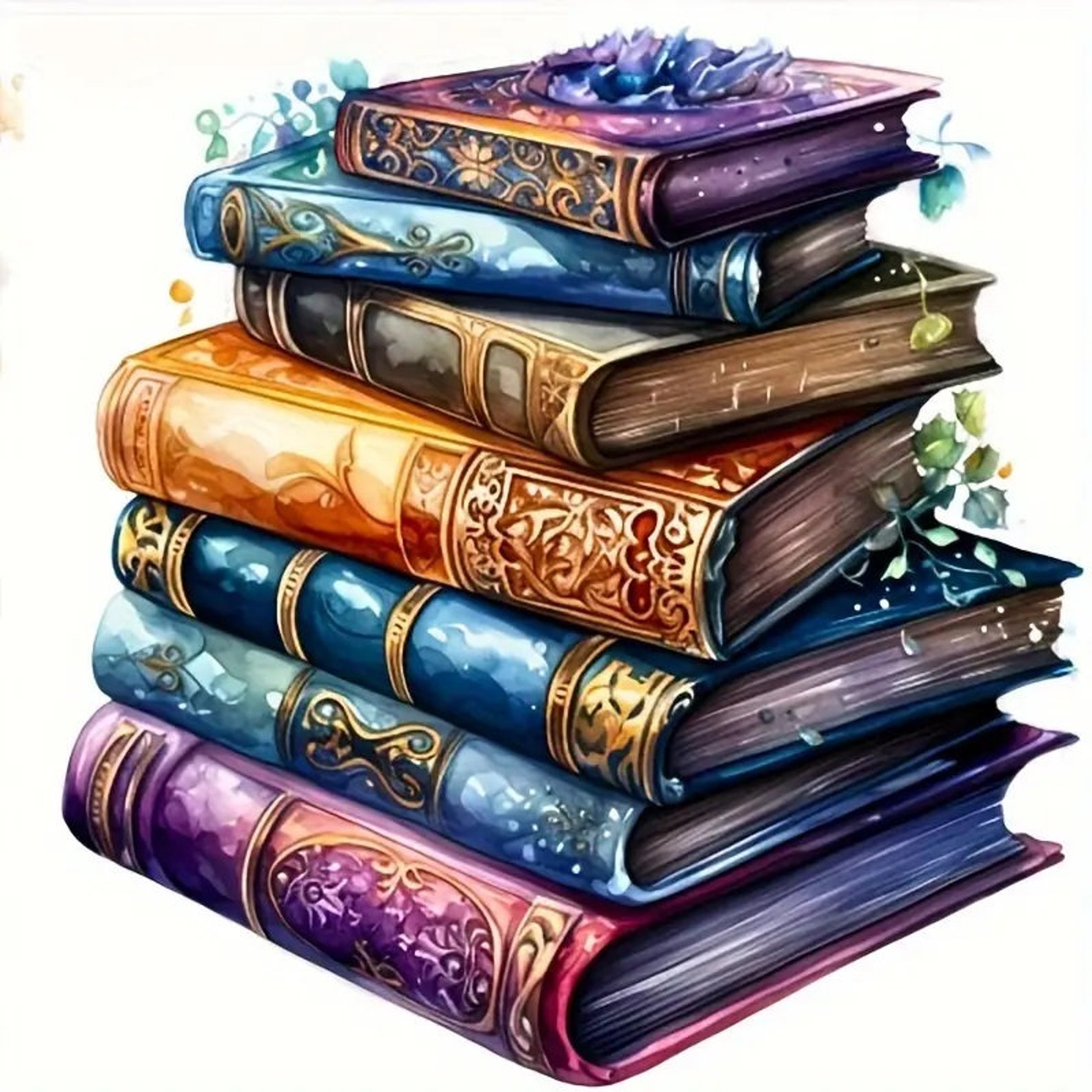 Stack of Magic Books Instant PDF Download Full Coverage Counted Cross ...