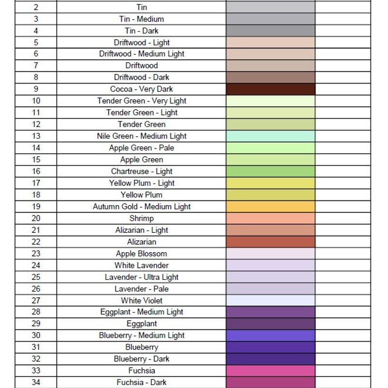 Dmc Floss Color Chart - Etsy