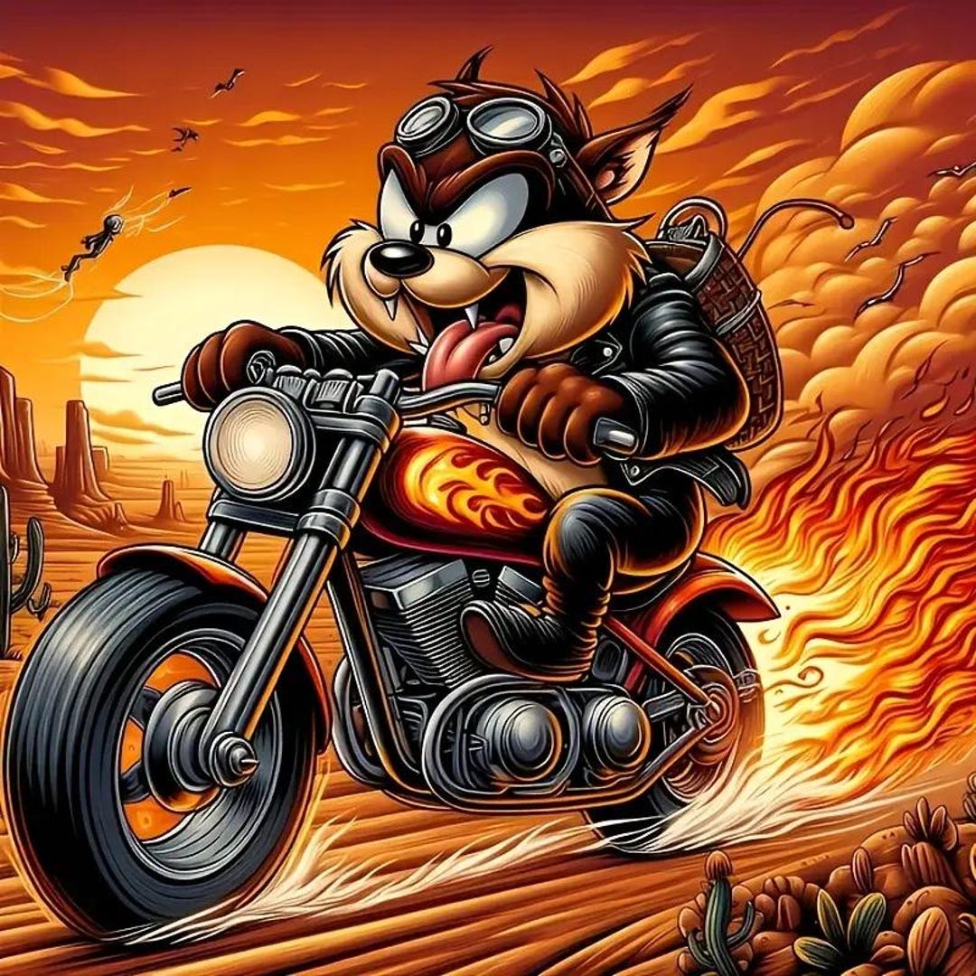 Taz on a Motorcycle, Instant PDF Download, Full Coverage Cross Stitch ...