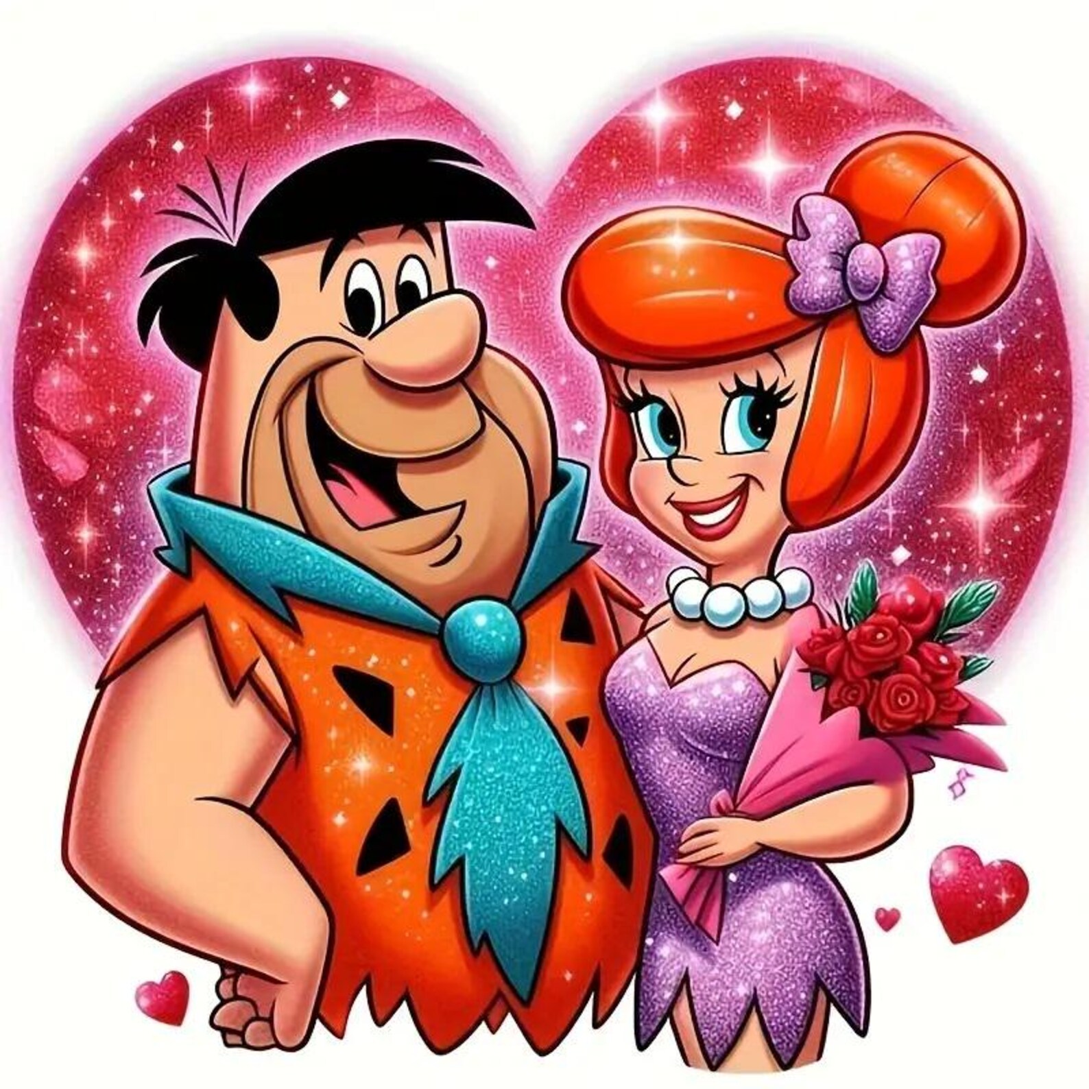 Fred and Wilma, Mr & Mrs Flintstone, Happy in Love With Flowers and a ...