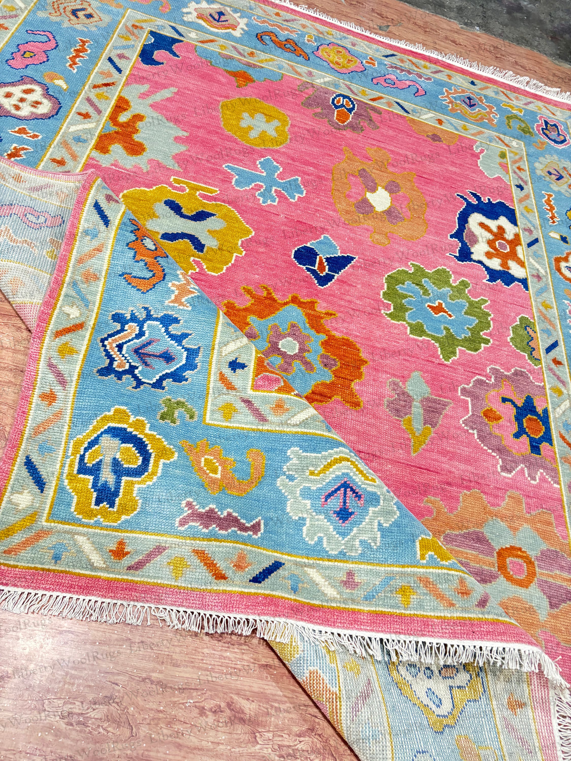 Pink Oushak 9x12 Ready to Ship Hand Knott Oushak Living Room Rug ...