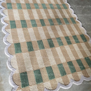 Scallop Blue & Green Tufted Wool Area Rug, Entryway Rug, Carpet for ...