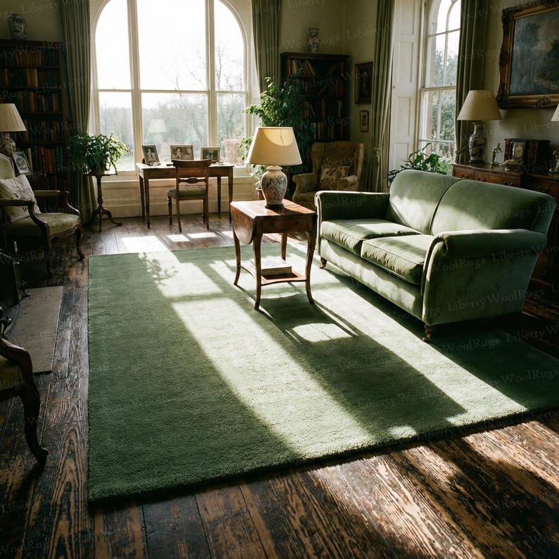 Sage Green Moss Shag Rug, Soft Forest Handmade Wool Area Rug for ...