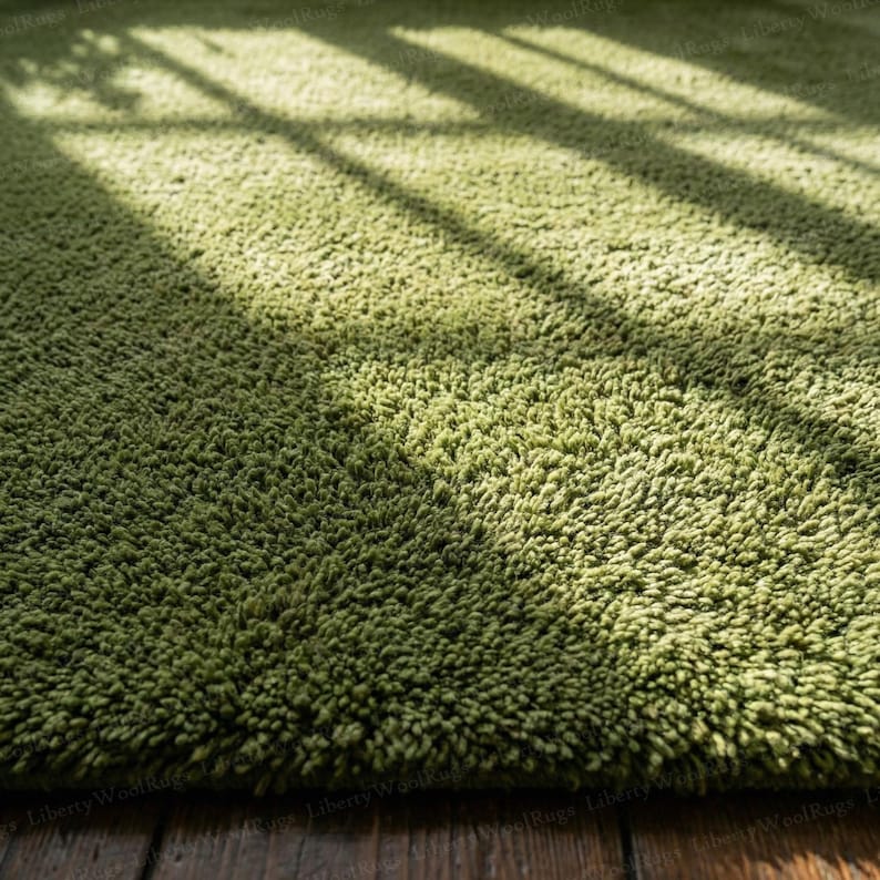 Sage Green Moss Shag Rug, Soft Forest Handmade Wool Area Rug for ...